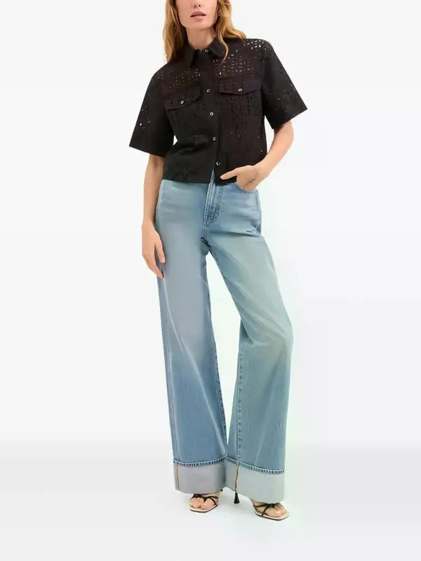 Veronica Beard Eyelet-embroidered Short-sleeve Shirt