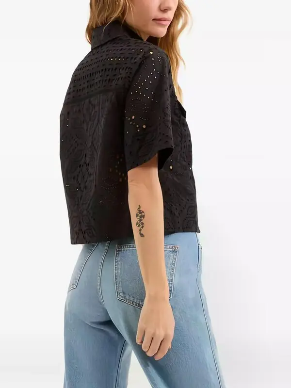 Veronica Beard Eyelet-embroidered Short-sleeve Shirt