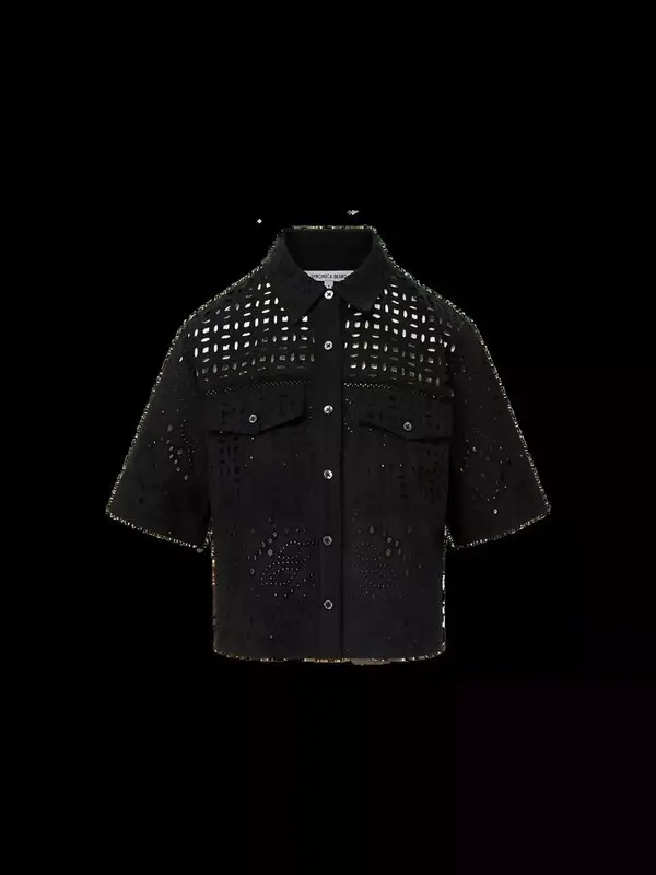 Veronica Beard Eyelet-embroidered Short-sleeve Shirt