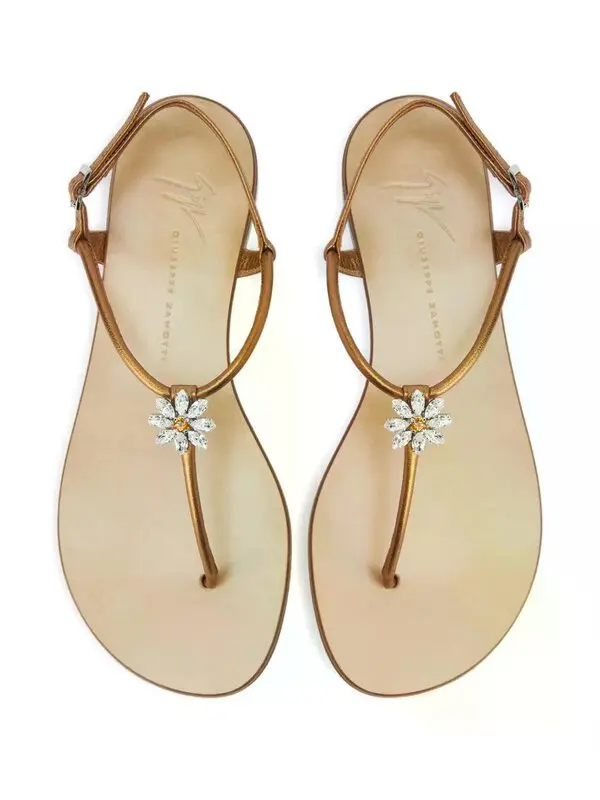 GIUSEPPE ZANOTTI Geltrude Crystal-flower Sandals - Brown