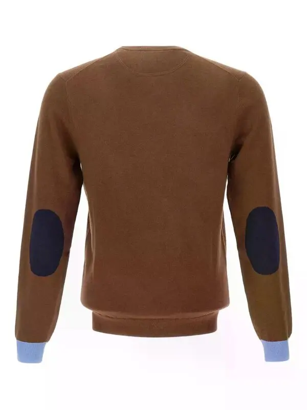 SUN 68 Crew Neck Sweater With Elbow Patches - Brown