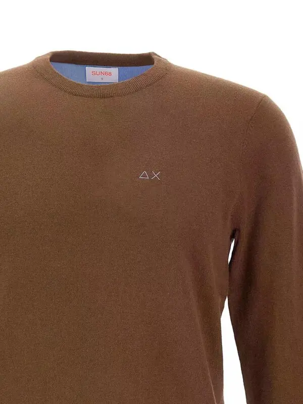 SUN 68 Crew Neck Sweater With Elbow Patches - Brown