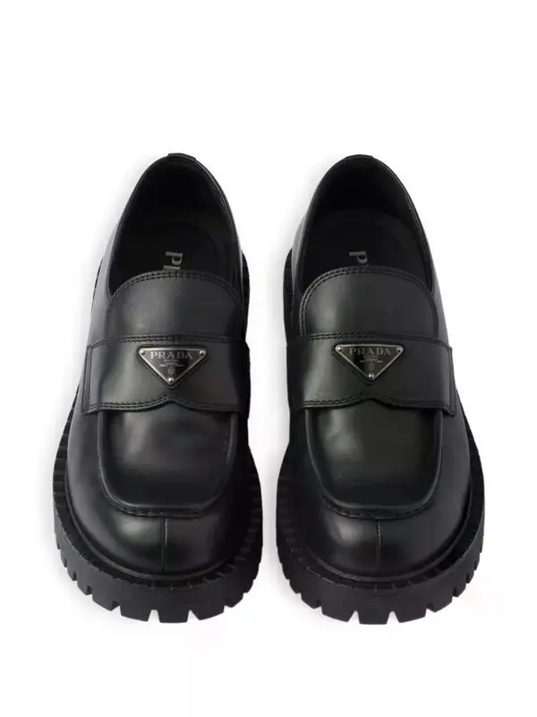 Prada Logo Leather Loafers With Rubber Sole