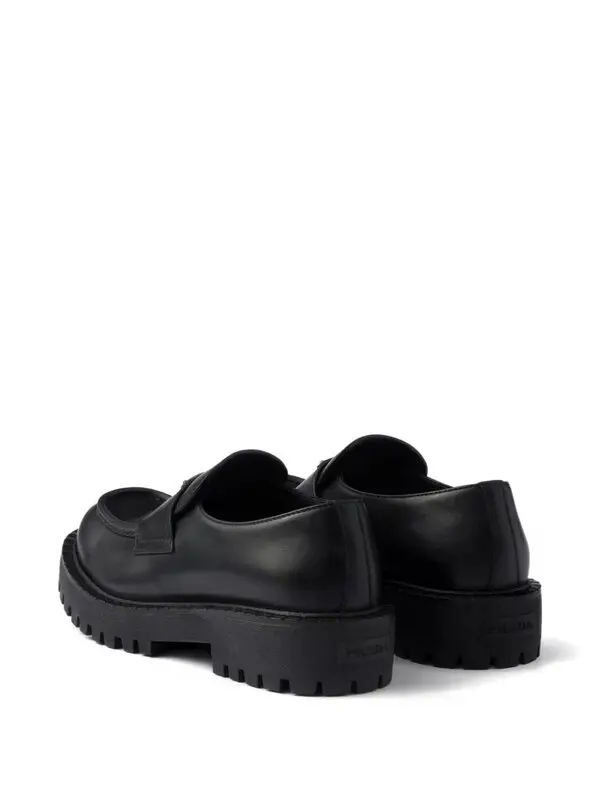 Prada Logo Leather Loafers With Rubber Sole