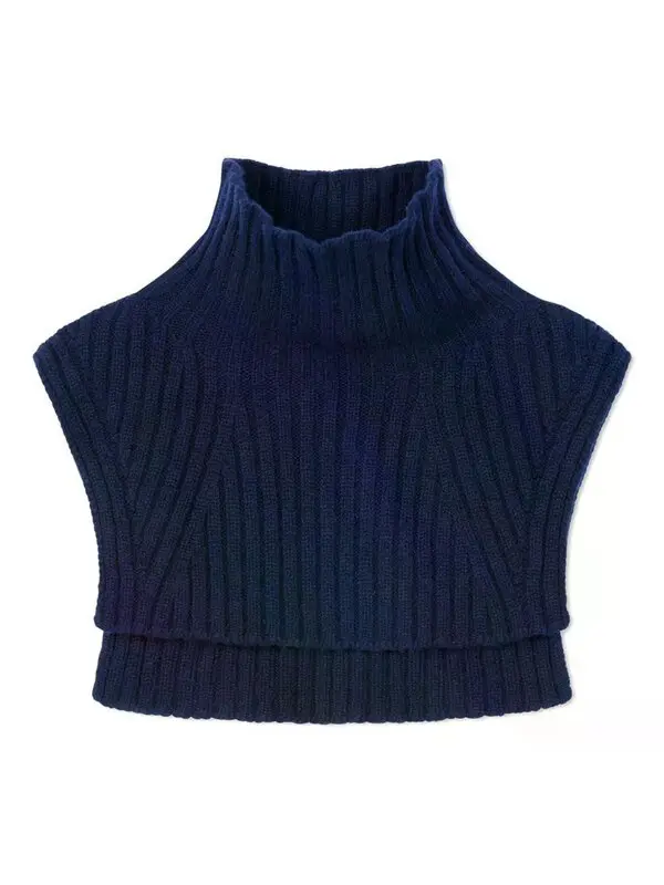 Eric Bompard Ribbed High-neck Cashmere Bib - Blue