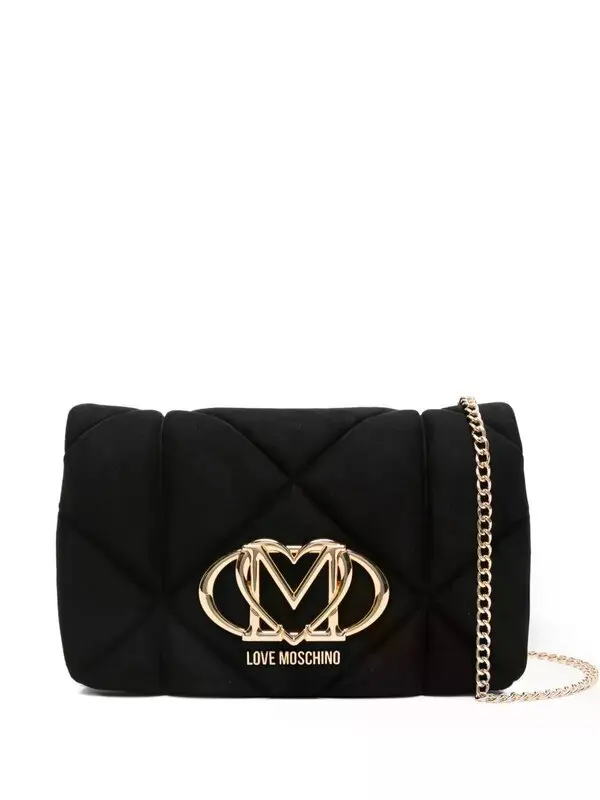 Moschino Quilted Cross Body Bag With Logo Plaque - Black