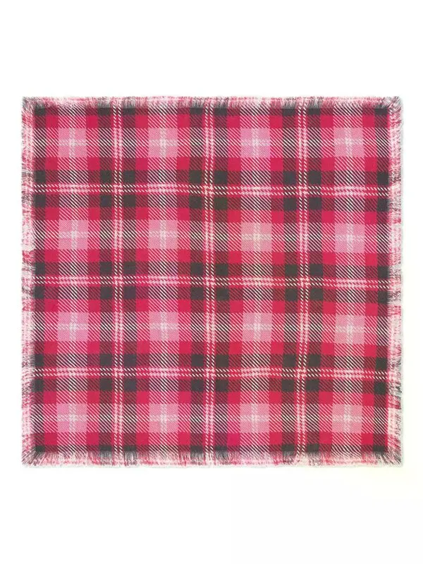 Eric Bompard Checked Fringed Scarf - Red