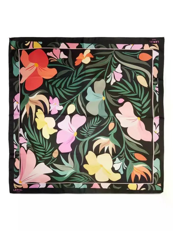 LANCEL Reve De Fleurs Silk Scarf - Black