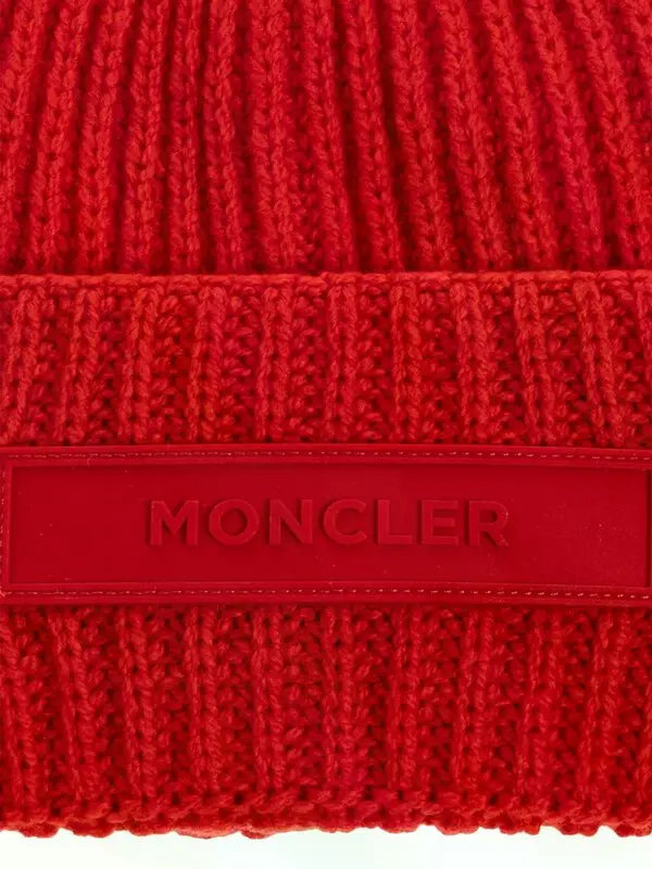 Moncler Ribbed Beanie With Logo Plaque