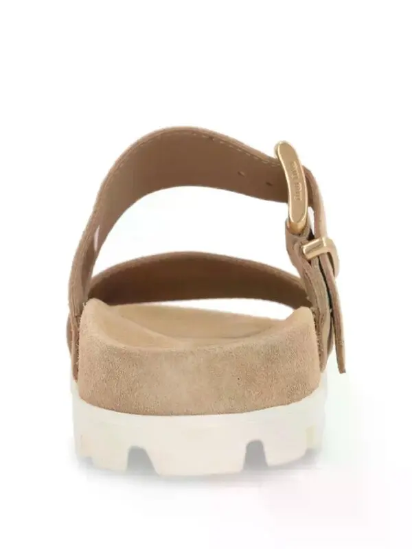 Miu Miu Buckled Suede Flat Sandals - Neutrals