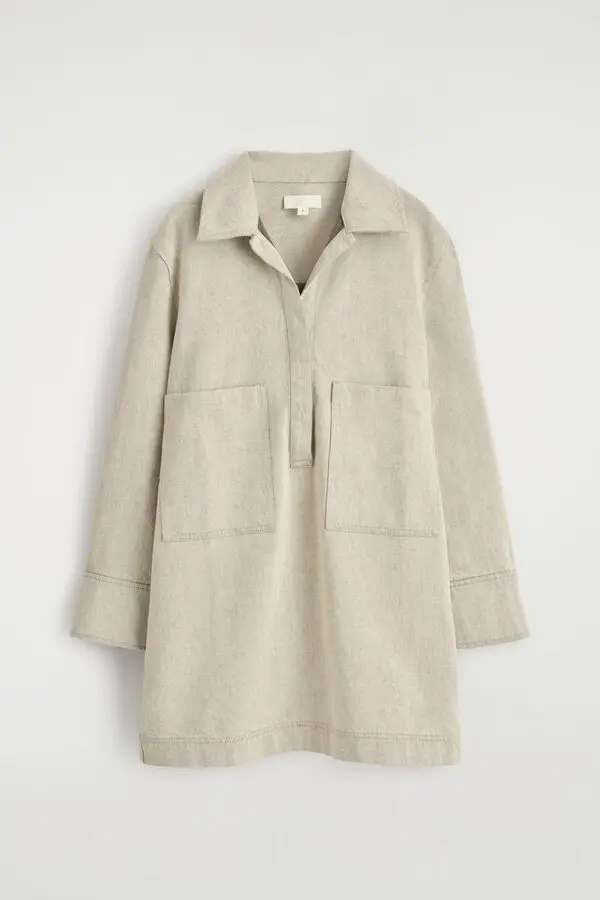 Cos Open-collar Denim Shirt Dress - Beige