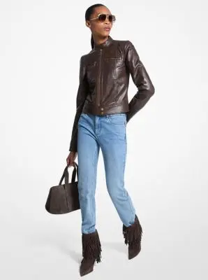 Michael Kors Leather Jacket - Brown