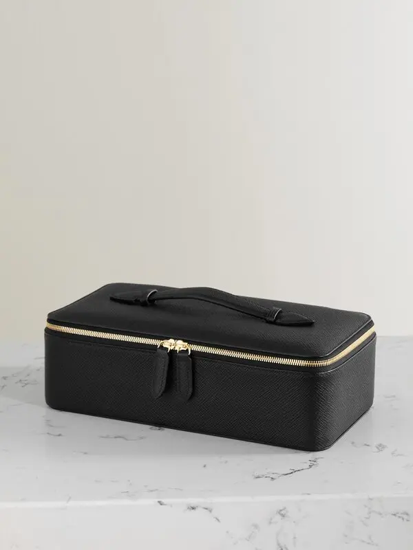 Smythson Panama Textured-leather Jewelry Case - Black