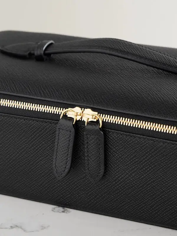 Smythson Panama Textured-leather Jewelry Case - Black