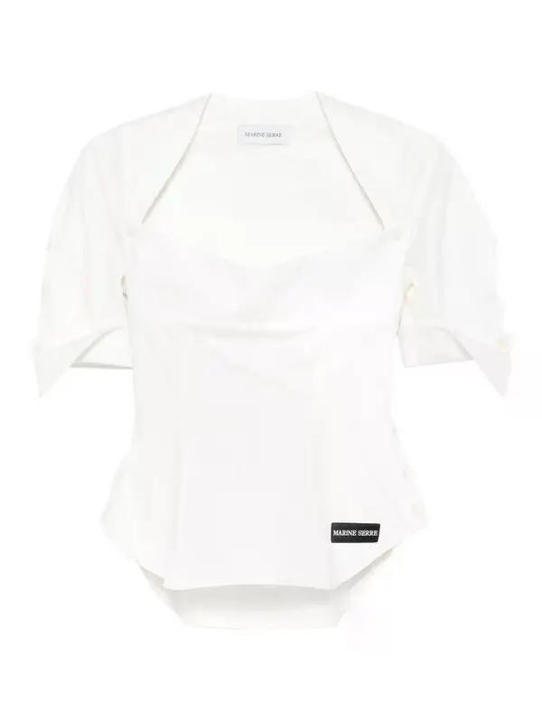 MARINE SERRE Square-neck Button-detail Blouse - White