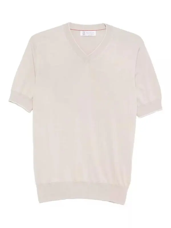Brunello Cucinelli V-neck Short-sleeve Cotton T-shirt - Neutrals