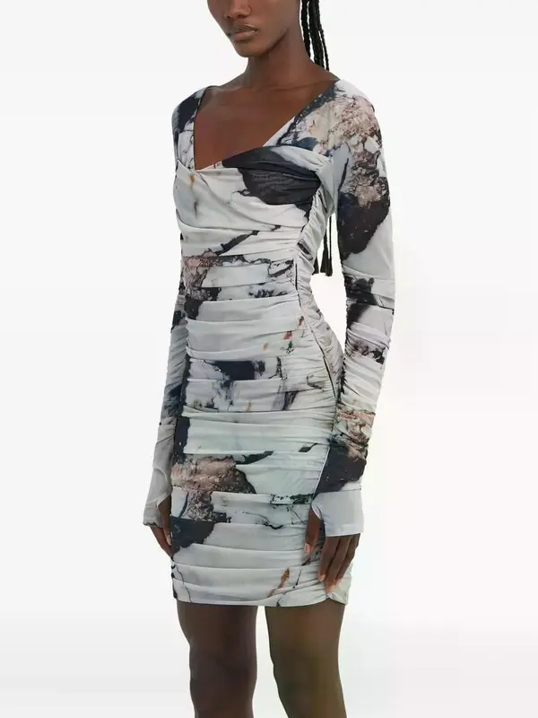 Roberto Cavalli Marble-print Ruched Mini Dress