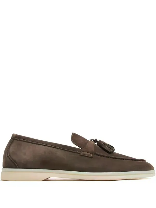 SCAROSSO Leandra Tassel Suede Loafers - Brown