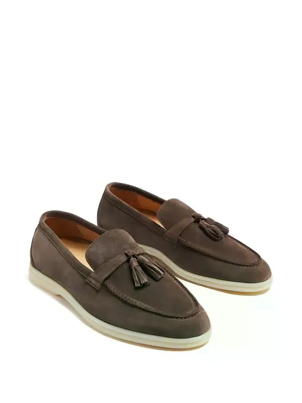 SCAROSSO Leandra Tassel Suede Loafers - Brown
