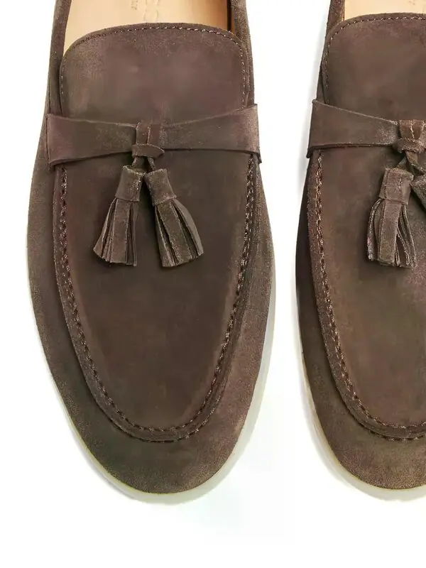 SCAROSSO Leandra Tassel Suede Loafers - Brown