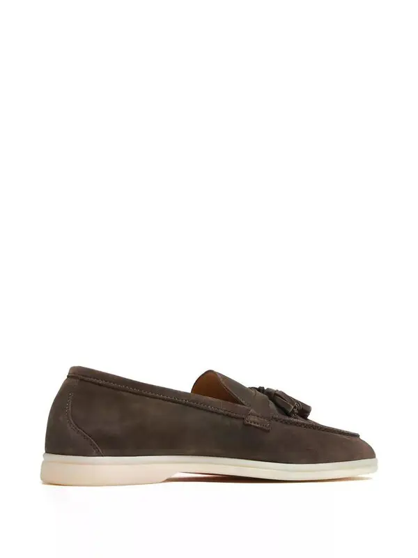 SCAROSSO Leandra Tassel Suede Loafers - Brown