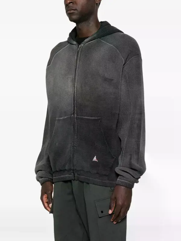 ROA Waffle-knit Zip-up Hoodie - Black