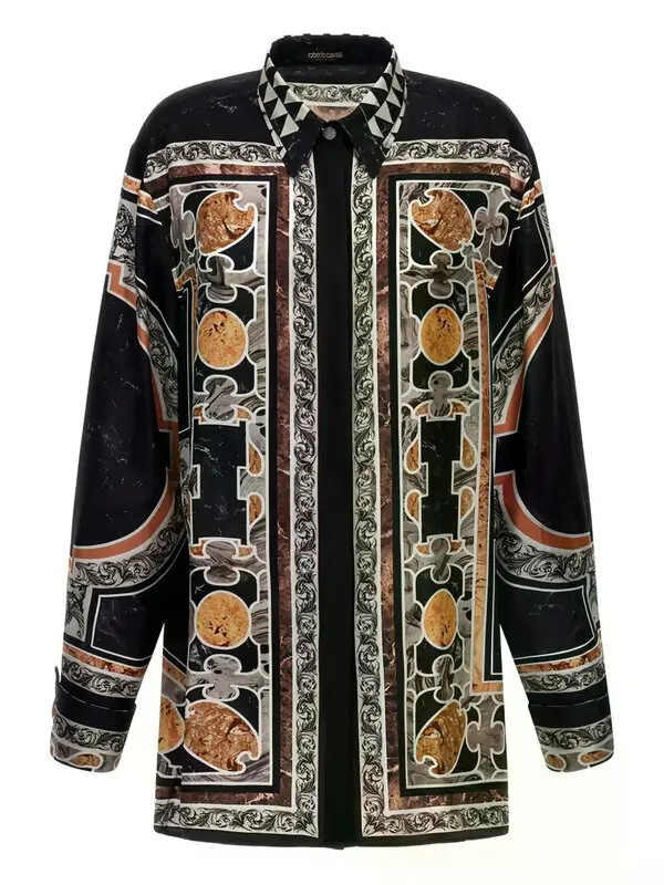 Roberto Cavalli Baroque-print Silk Shirt Dress
