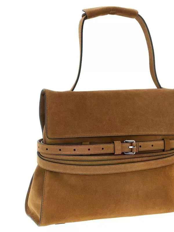 Moschino Medium Suede Shoulder Bag With Belt Detail