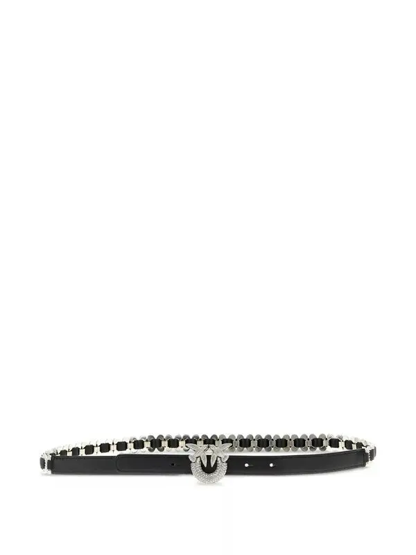 Pinko Love Birds Rhinestone-embellished Leather Belt - Black