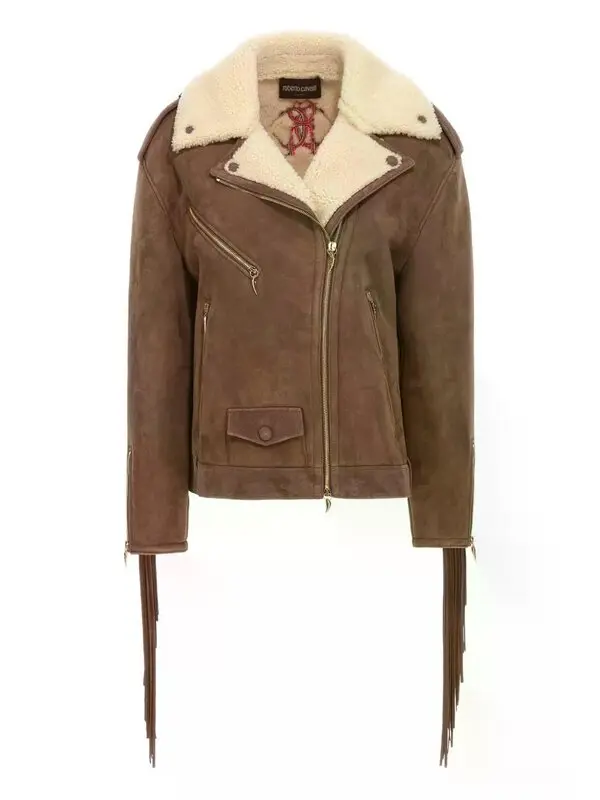 Roberto Cavalli Shearling-trimmed Fringed Leather Jacket