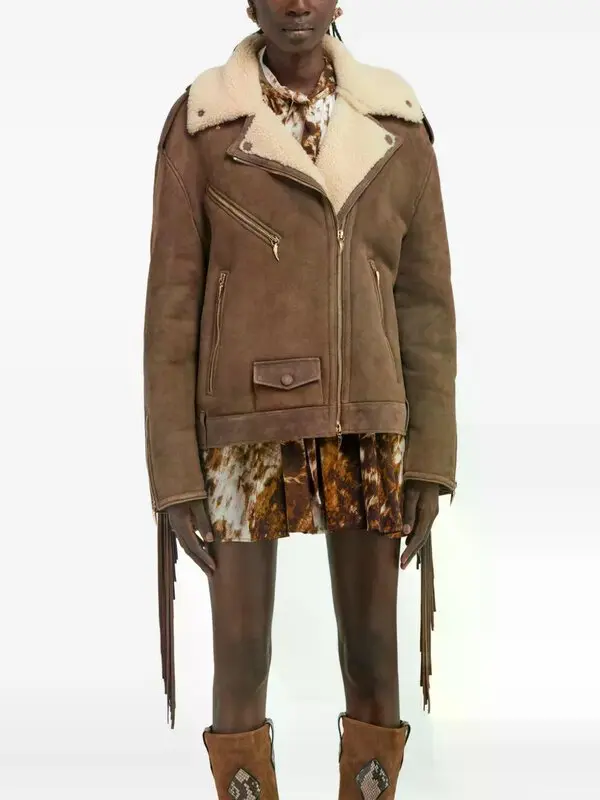 Roberto Cavalli Shearling-trimmed Fringed Leather Jacket