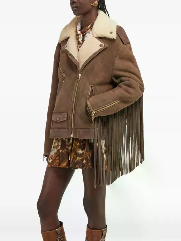 Roberto Cavalli Shearling-trimmed Fringed Leather Jacket