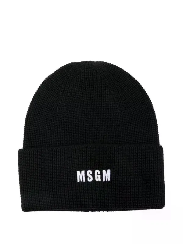 MSGM Logo-embroidered Ribbed Beanie - Black