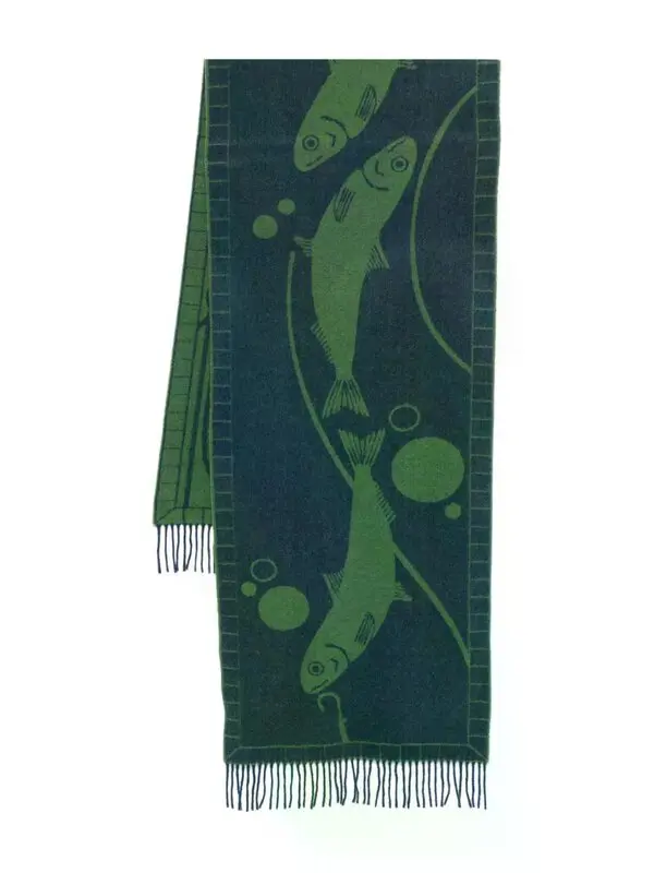 Henrik Vibskov Fish-print Fringed Scarf - Blue