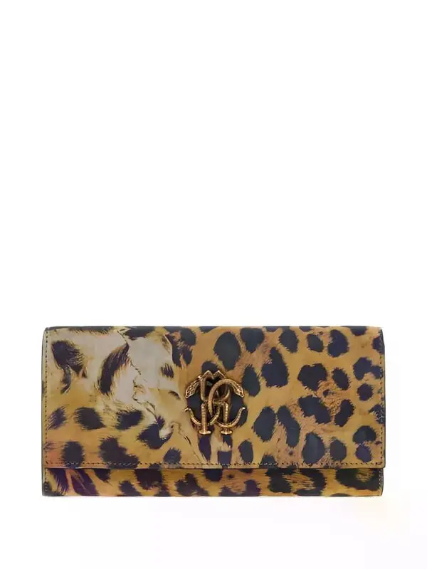 Roberto Cavalli Leopard-print Logo-plaque Wallet - Brown