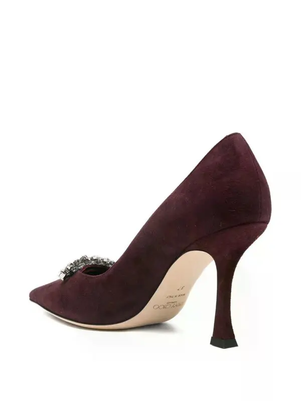 JIMMY CHOO 90mm Crystal-embellished Suede Pointed-toe Pumps - Red