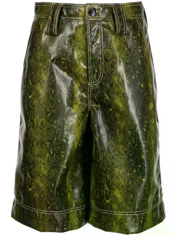 GANNI Faux-leather Snake-print Shorts