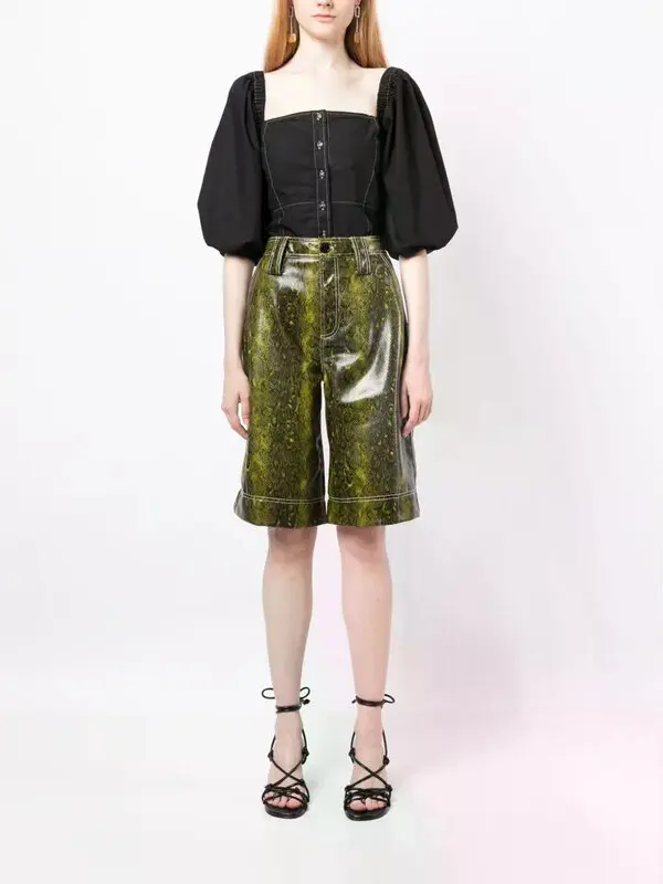 GANNI Faux-leather Snake-print Shorts
