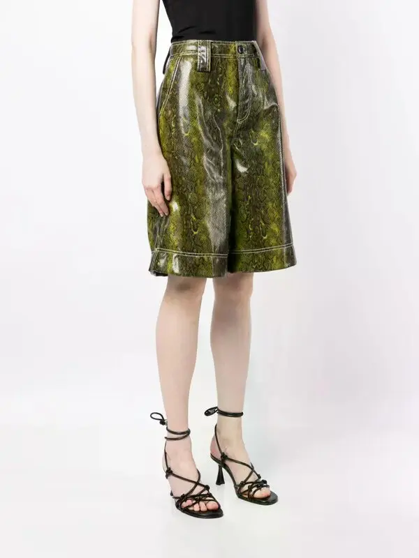 GANNI Faux-leather Snake-print Shorts