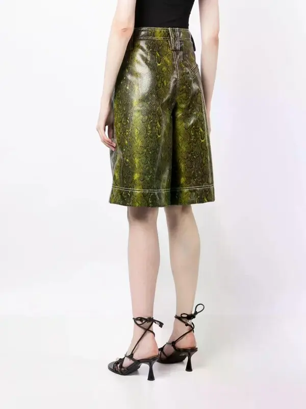 GANNI Faux-leather Snake-print Shorts