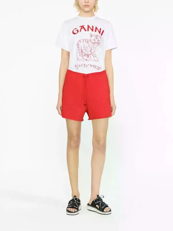 GANNI Logo-embroidered Cotton Track Shorts