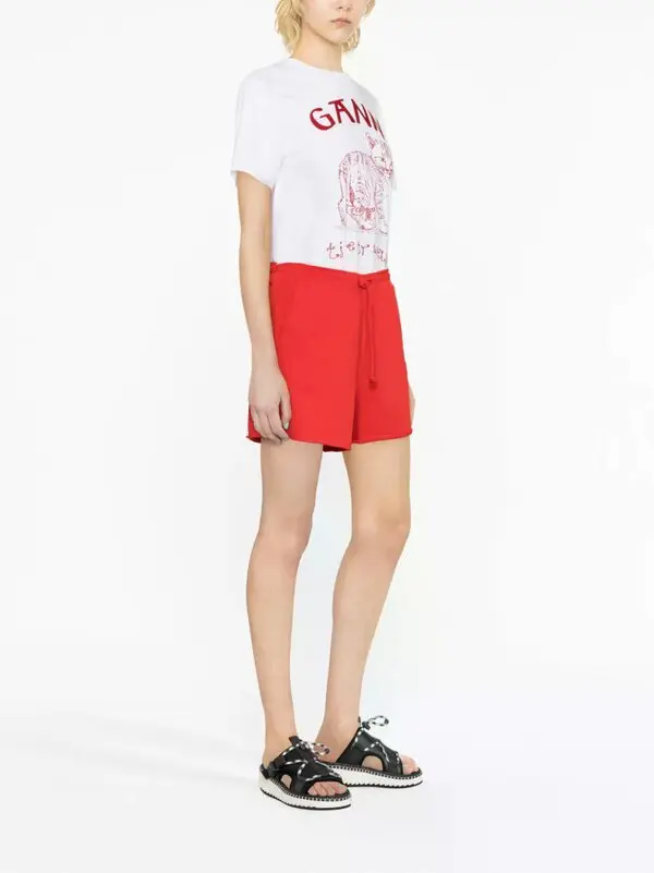 GANNI Logo-embroidered Cotton Track Shorts