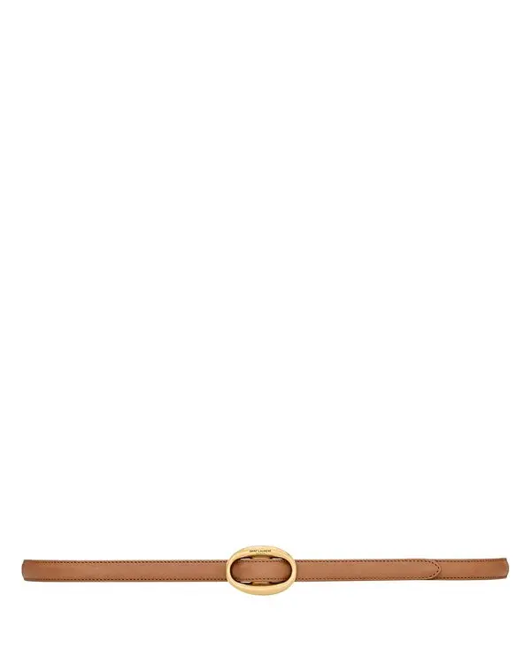Saint Laurent Oval Buckle Thin Leather Belt - Brick