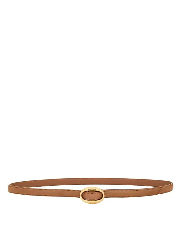 Saint Laurent Oval Buckle Thin Leather Belt - Brick