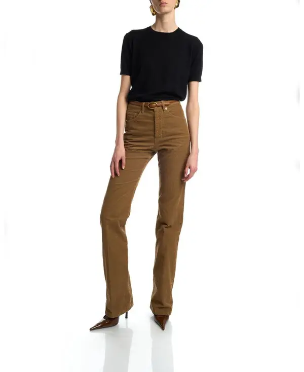Saint Laurent Oval Buckle Thin Leather Belt - Brick