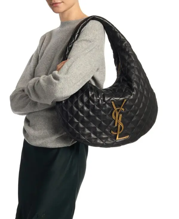 Saint Laurent Icare Hobo In Quilted Nappa - Black