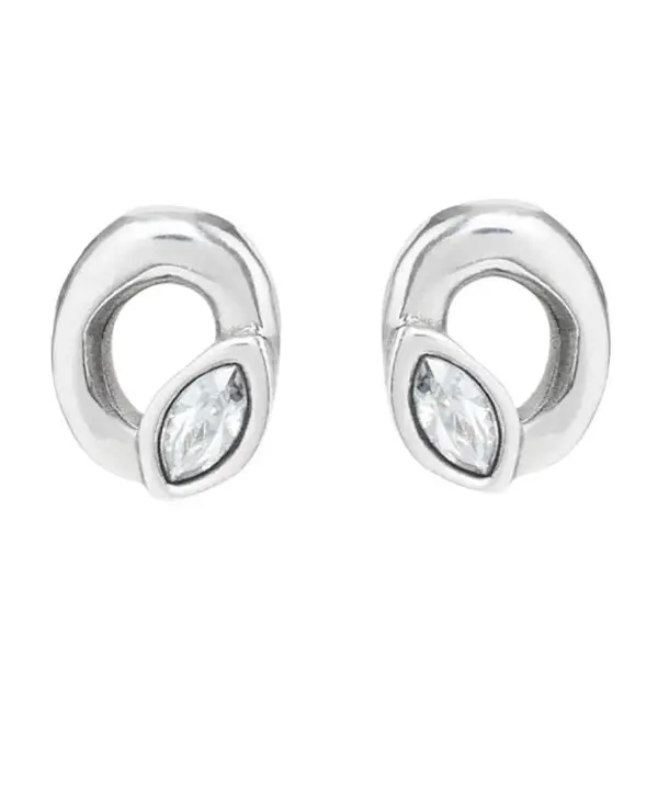 UNODE50 Oval Crystal Stud Earrings - Silver