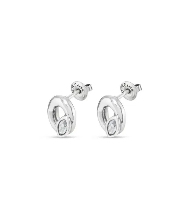 UNODE50 Oval Crystal Stud Earrings In Sterling Plate - Silver