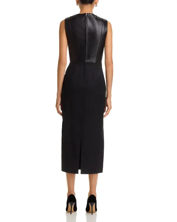 BOSS Drumialda Leather & Wool Midi Dress