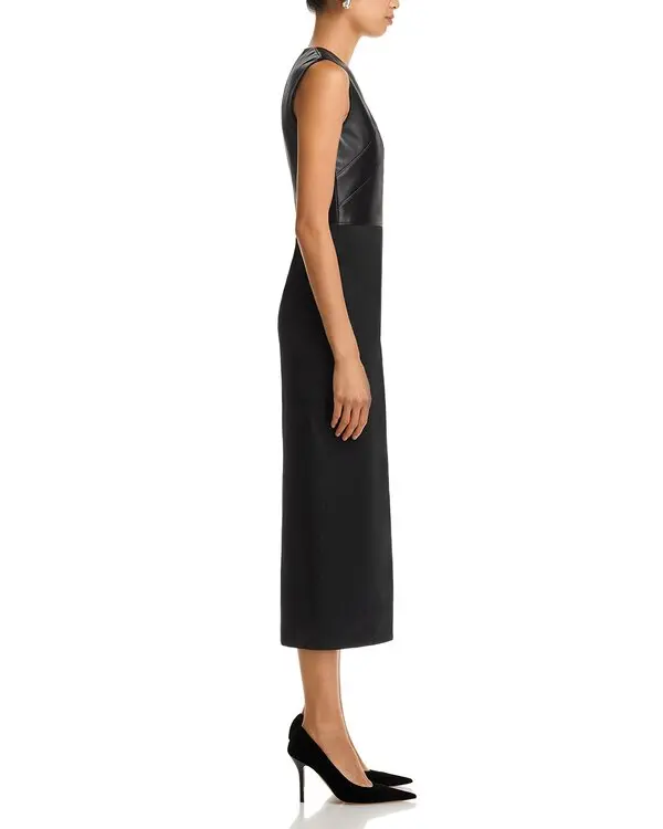 BOSS Drumialda Leather & Wool Midi Dress
